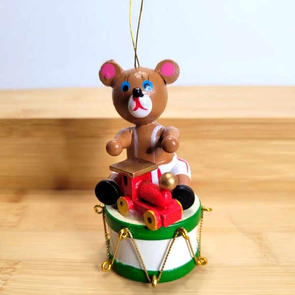 Holiday | Vintage Christmas Ornament Teddy Bear On A Drum With Train ...